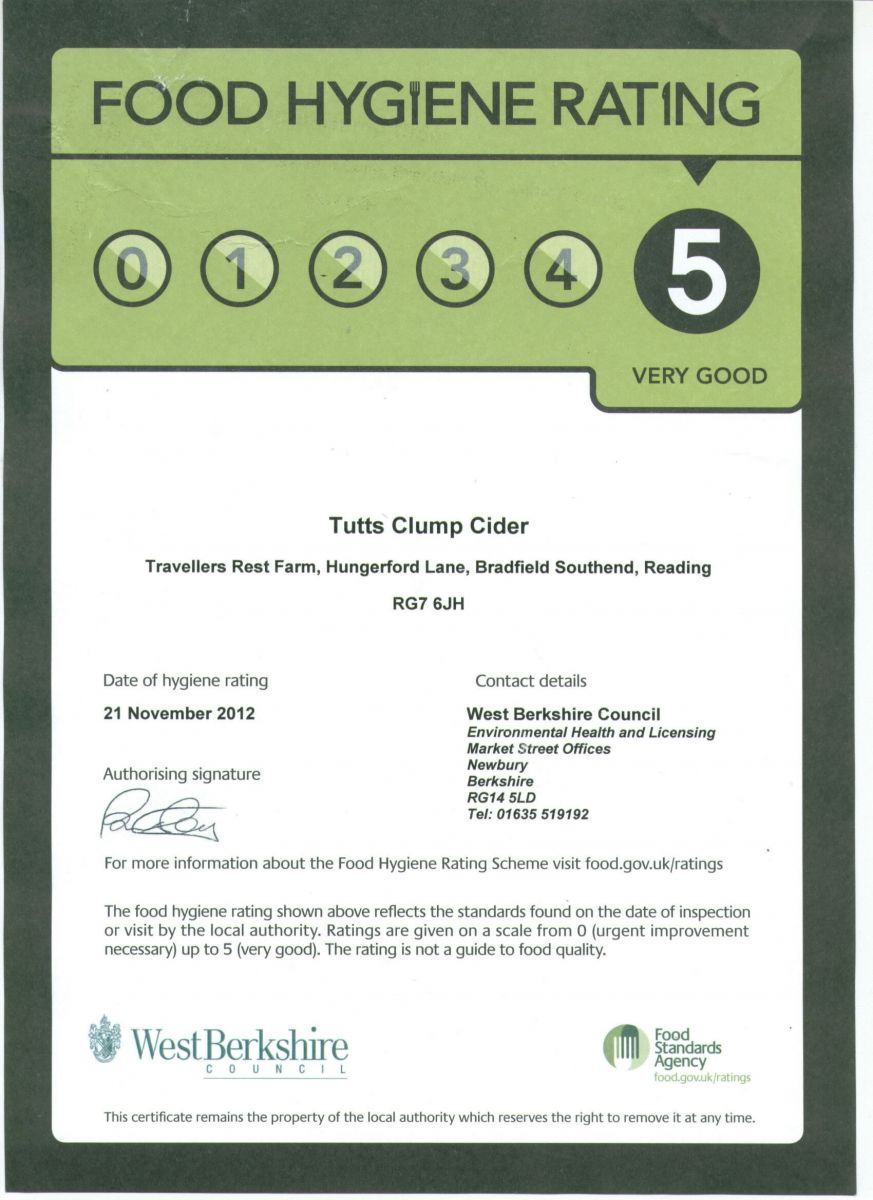 Compliance Certificates – Tutts Clump Cider Ltd